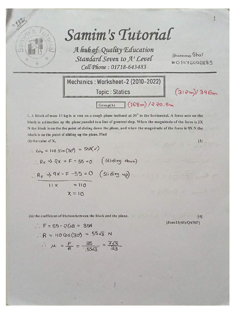 M1 WS-2 Statics (Forces 2D) | PDF