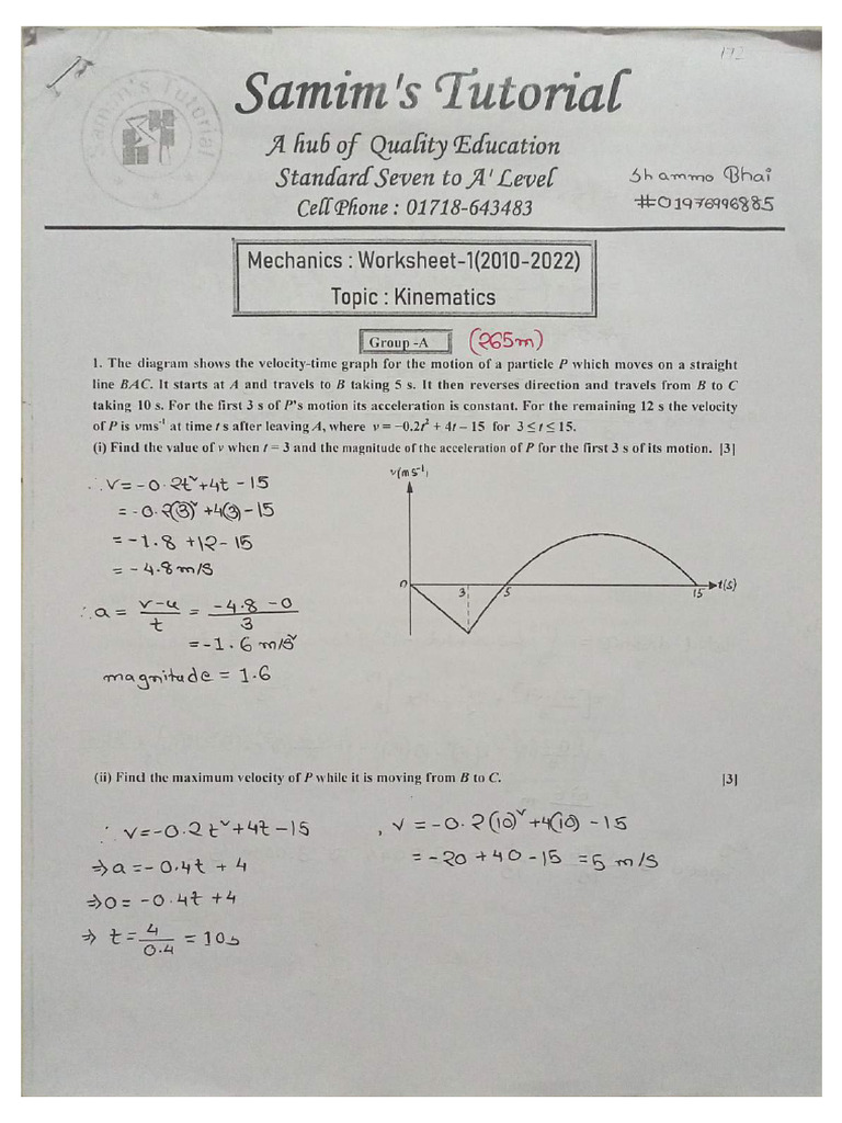 M1 WS-1 Kinematics | PDF