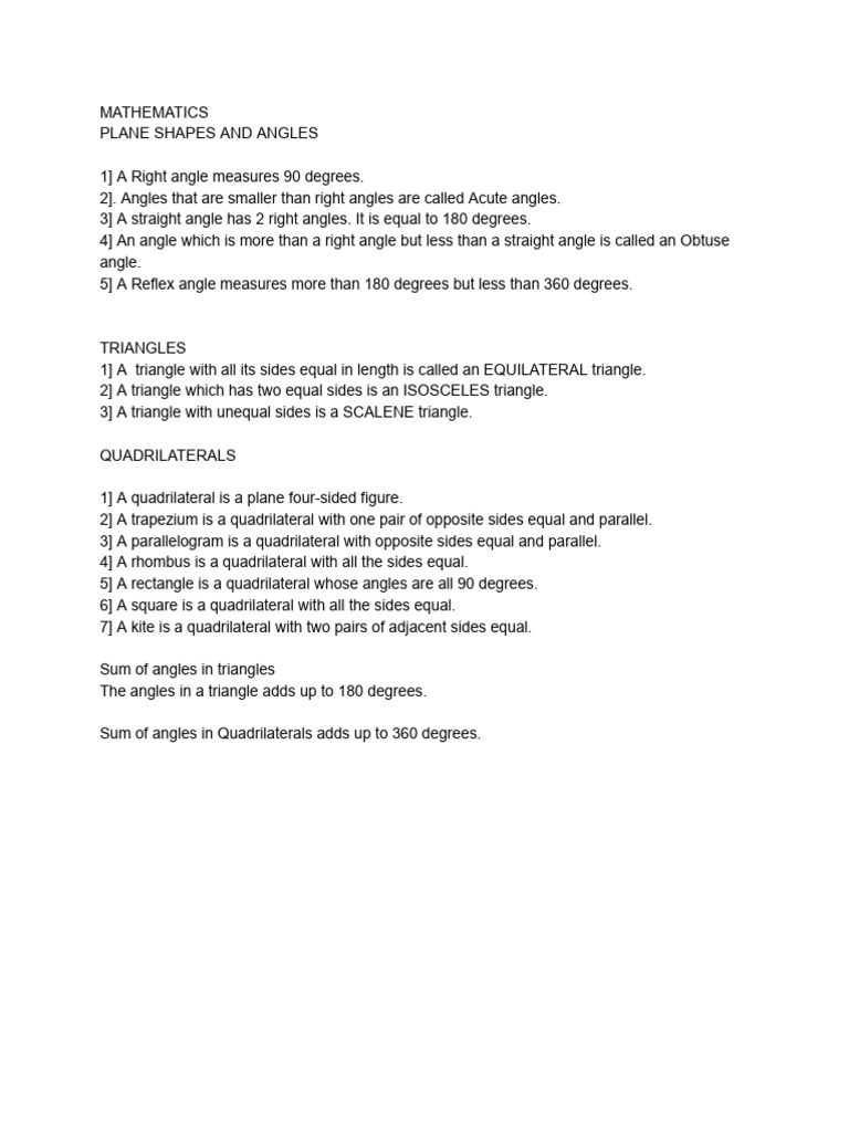 Mathematics - Plane Shapes and Angles | PDF