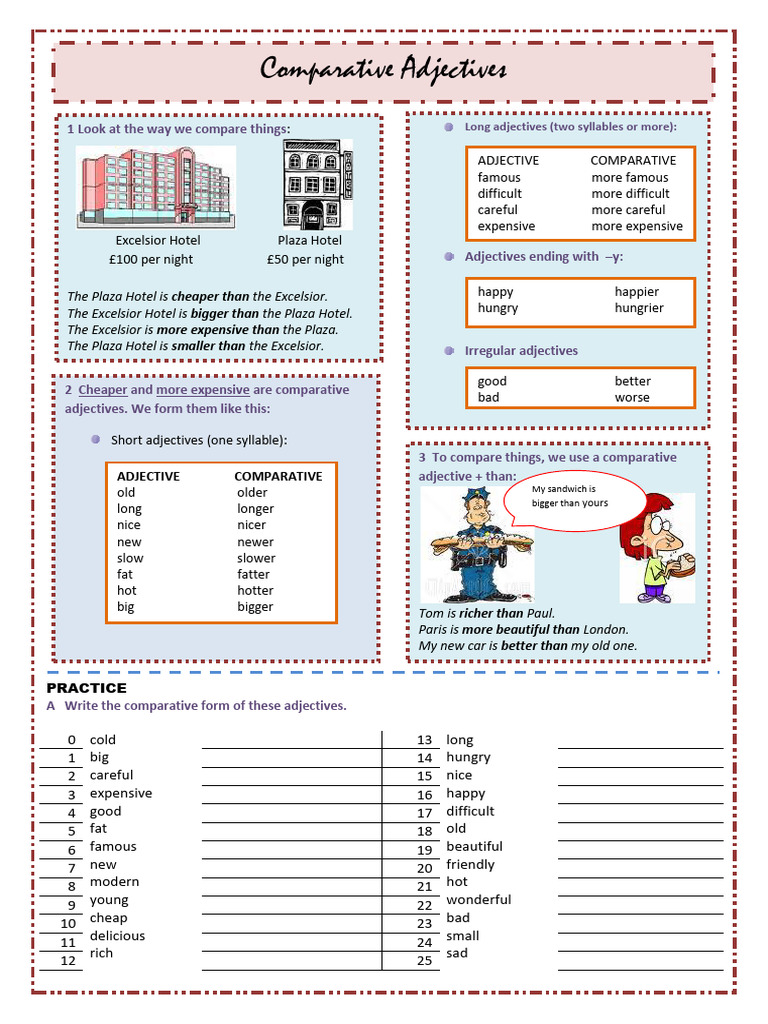 Comparative Adjectives Practice Worksheet | PDF | Grammar | Linguistic ...