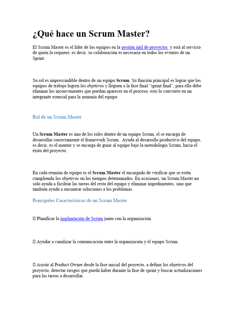 Qué Hace Un Scrum Master | PDF | Scrum (desarrollo de software) | Informática