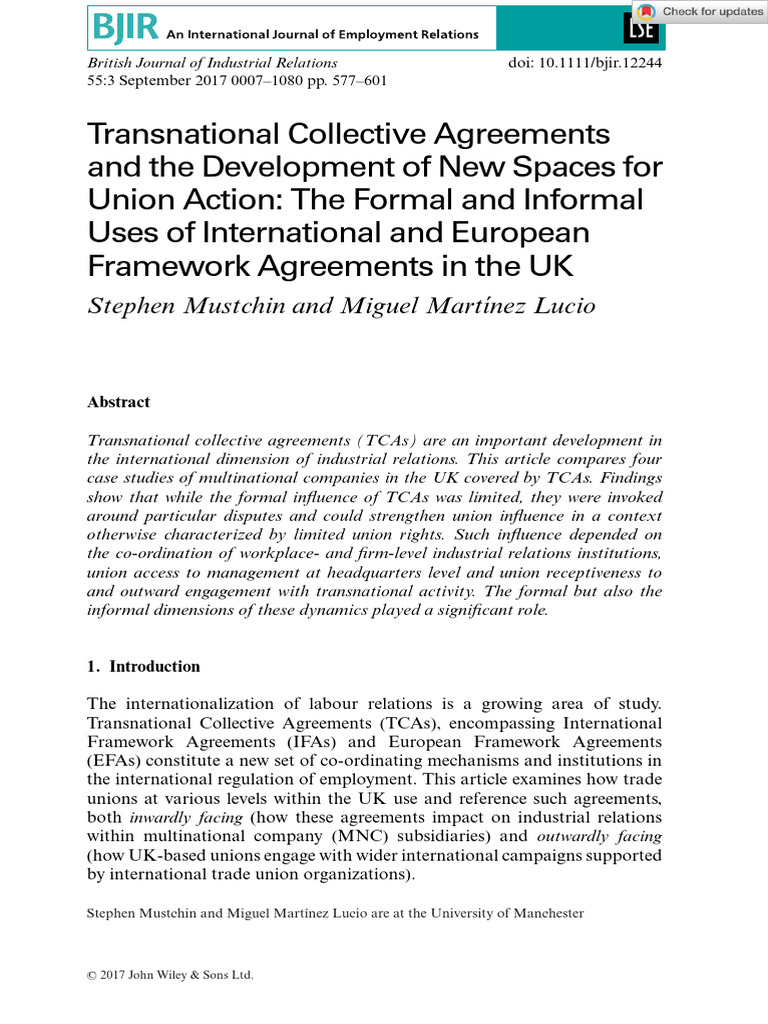 Brit J Industrial Rel - 2017 - Mustchin - Transnational Collective ...