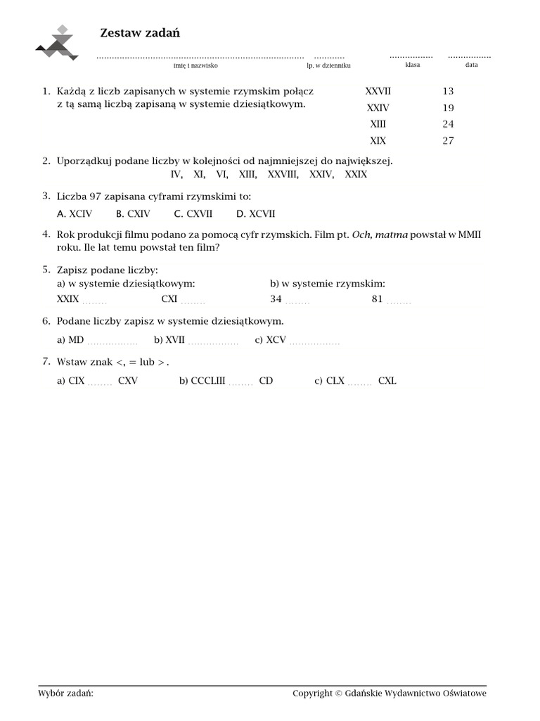 System Rzymski Karta Pracy | PDF
