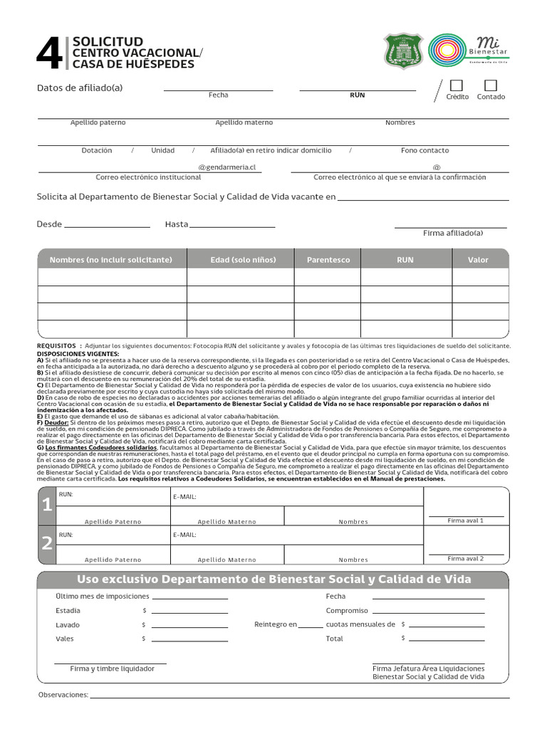 Formulario - N4 - 2022-SOLICITUD DE CENTRO VACACIONAL - CASA DE HUESPEDES | PDF | Pensión ...