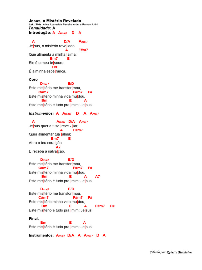 Jesus, o Mistério Revelado - Cifra | PDF