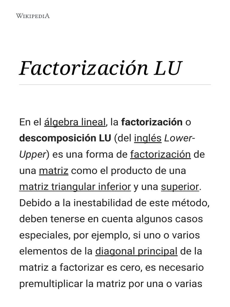 Factorización LU | PDF | Matriz (Matemáticas) | Matemáticas De La ...