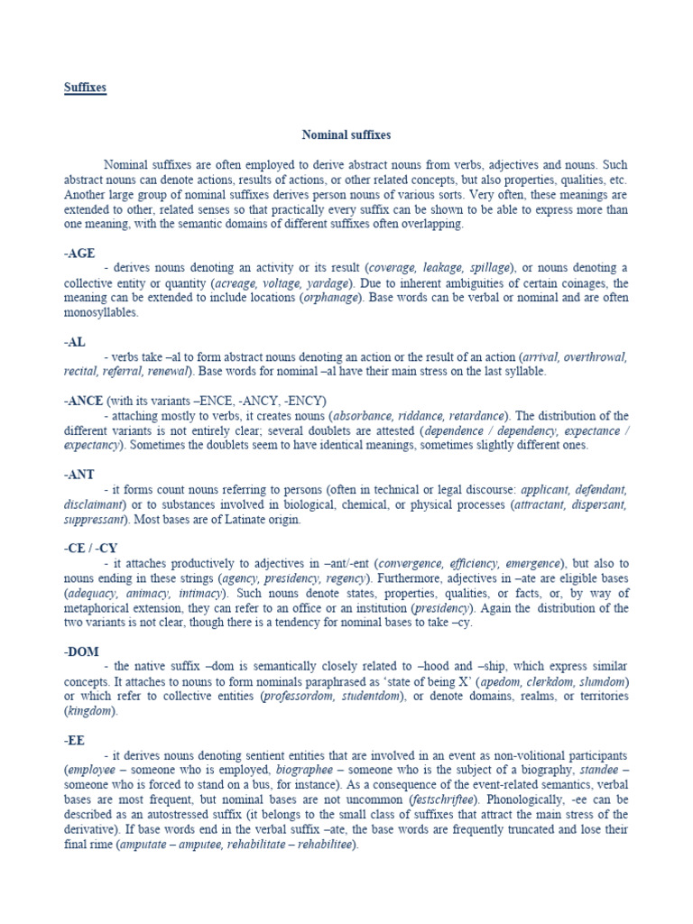 Affixation - Lists of Suffixes & Prefixes | PDF | Adjective | Noun