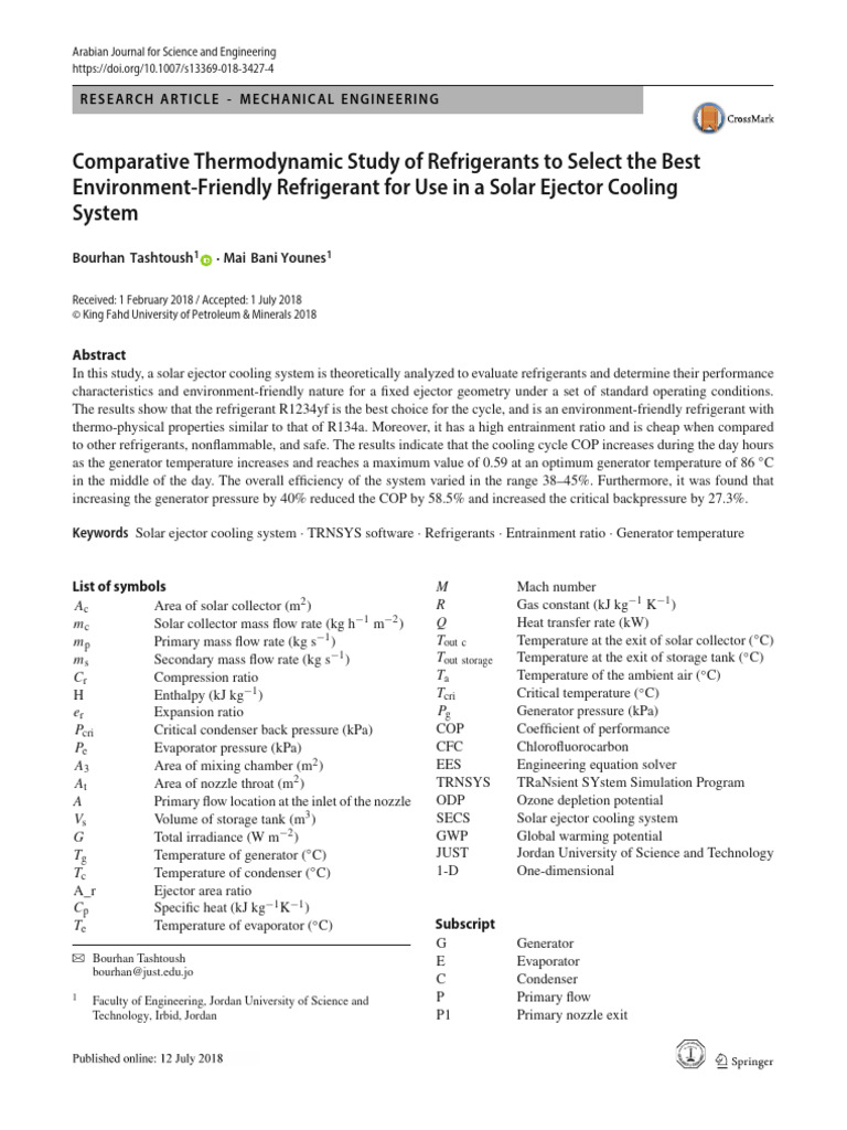 Comparative Thermodynamic Study of Refrigerants To Select The Best ...