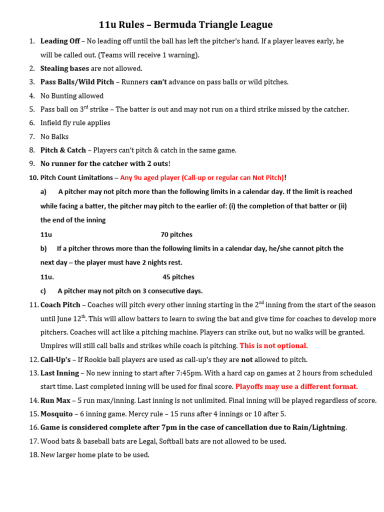 Bermuda Triangle Rules | PDF | Pitcher | Baseball Field