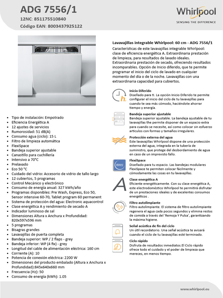 Ficha T Cnica | Descargar gratis PDF | Lavavajillas | Uso eficiente de energía