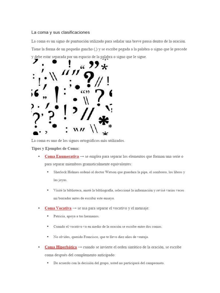 La Coma y Sus Clasificaciones | PDF | Coma | Lingüística