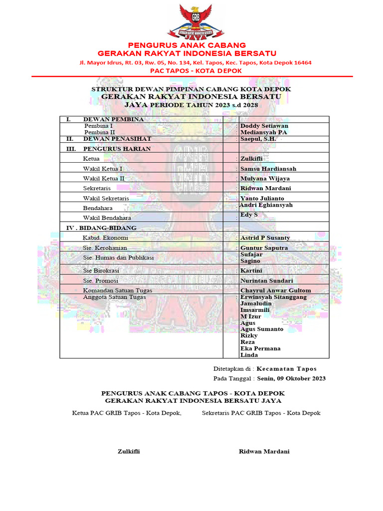Struktur Pengurus Pac-Print | PDF