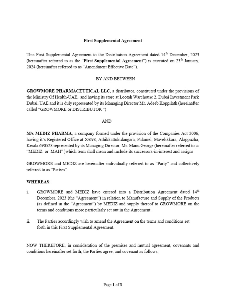 Mediz - Growmore First Addendum Commercial Agreement - 23 Jan 2024 | PDF