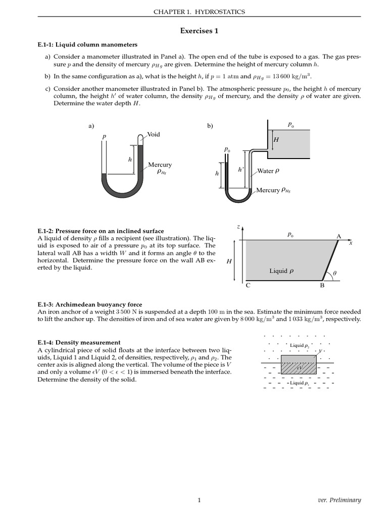 FluidMechanics TD Chaps 01-05 | PDF | Pressure | Density