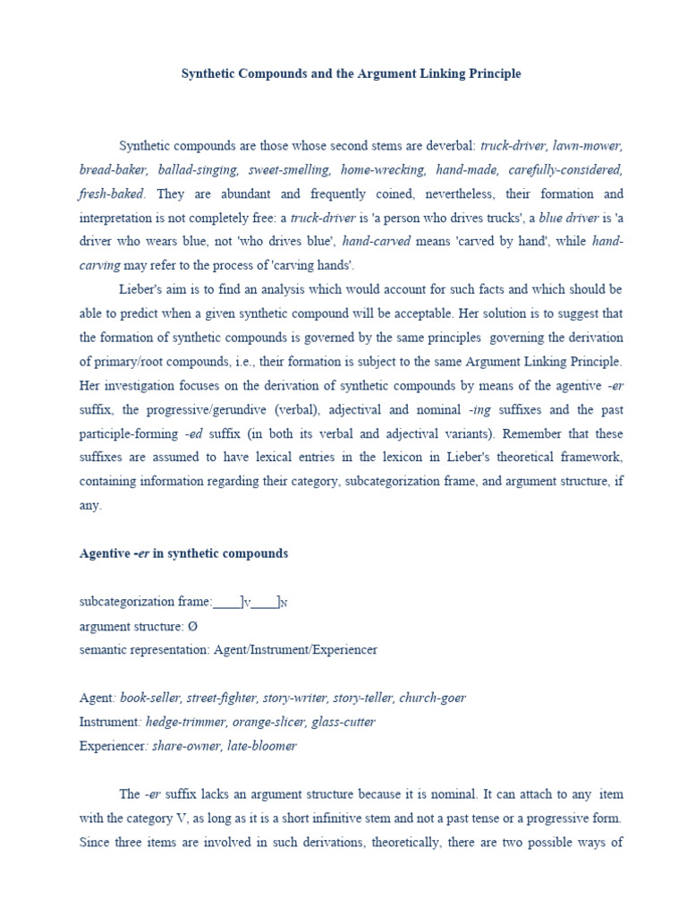 Curs 6 - Word Formation - Synthetic Compounds - Lieber | PDF | Verb ...