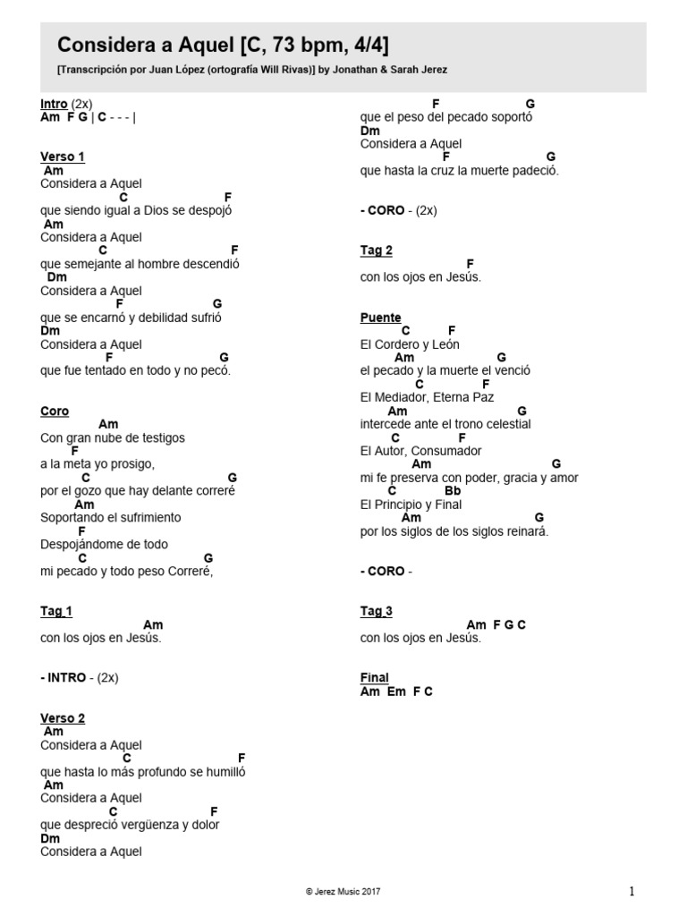 Considera A Aquel Letra Y Acordes Pdf