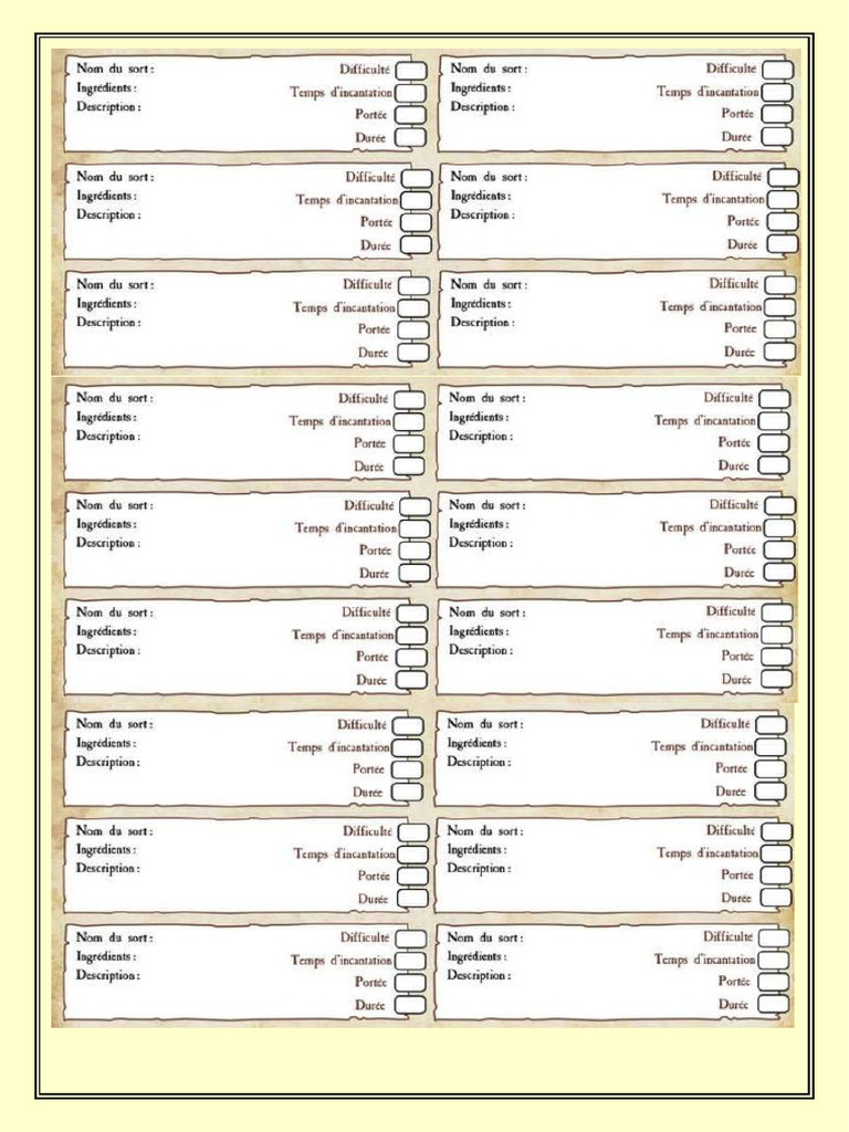 Warhammer JDR Fiche de Sorts | PDF