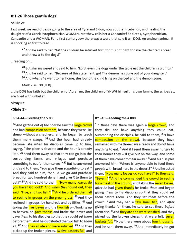 Mark 8 - 1 - 26 | PDF | Jesus | Gospel Of Mark