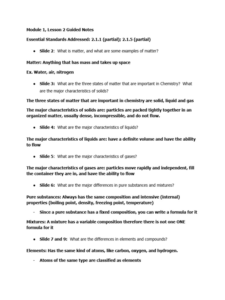 Module One Lesson Two Guided Notes | PDF | Chemical Substances ...