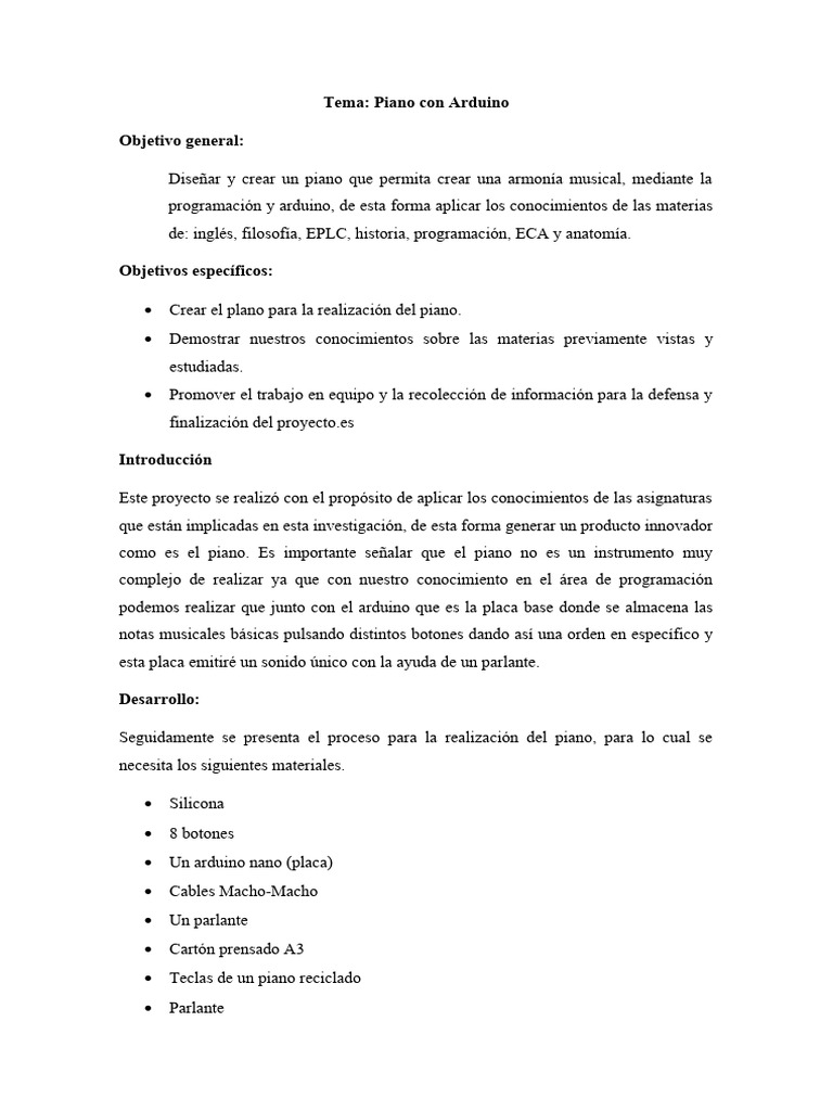 Informe Acabado | PDF | Piano | Arduino