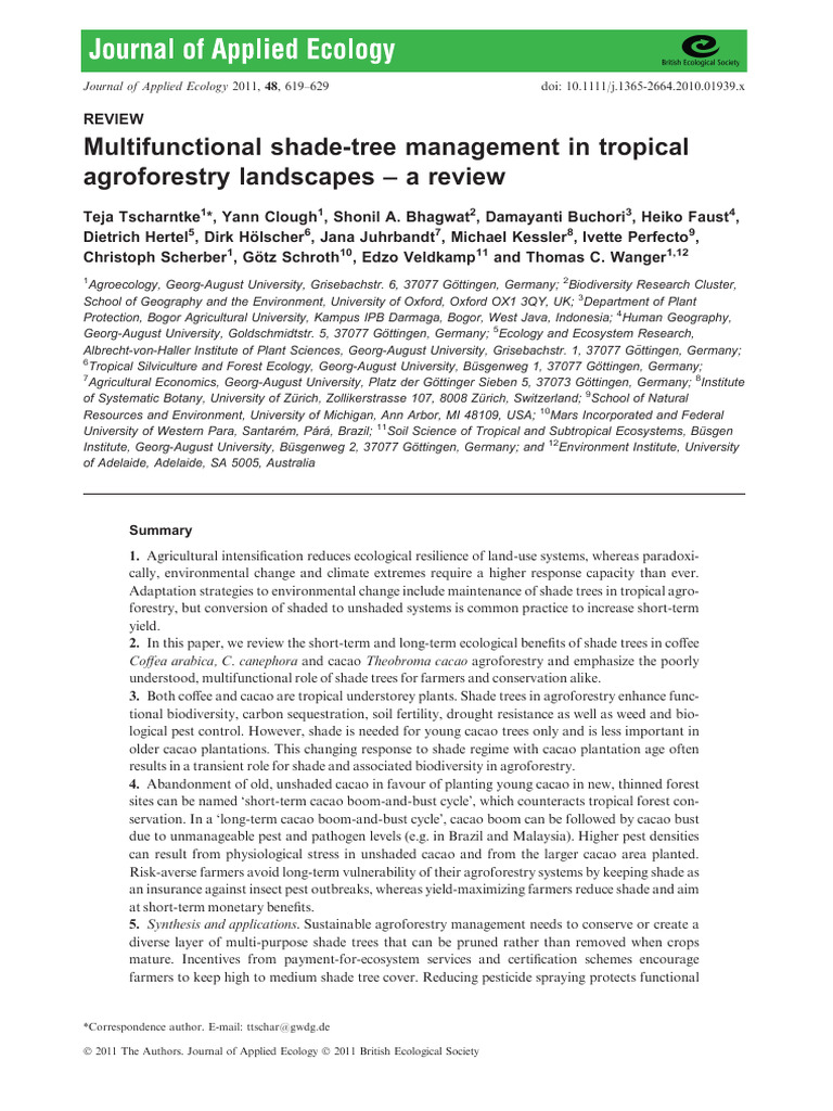 Multifunctional Shade-Tree Management in Tropicalagroforestry ...
