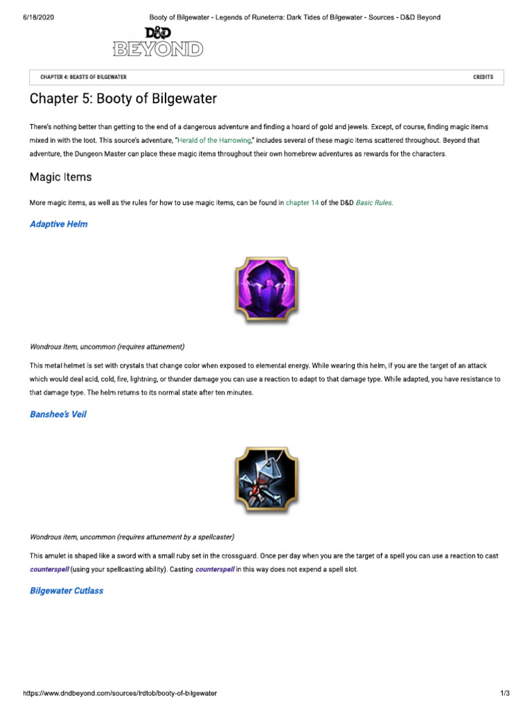 Dark Tides of Bilgewater - Chap5 - Magic Items | PDF