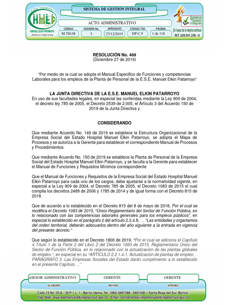 Resolucion #469 Manual de Funciones Final 27 Dic 2019 Firmada | PDF ...