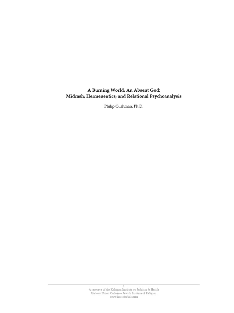 Philip Cushman. - A Burning World | PDF | Midrash | Exegesis