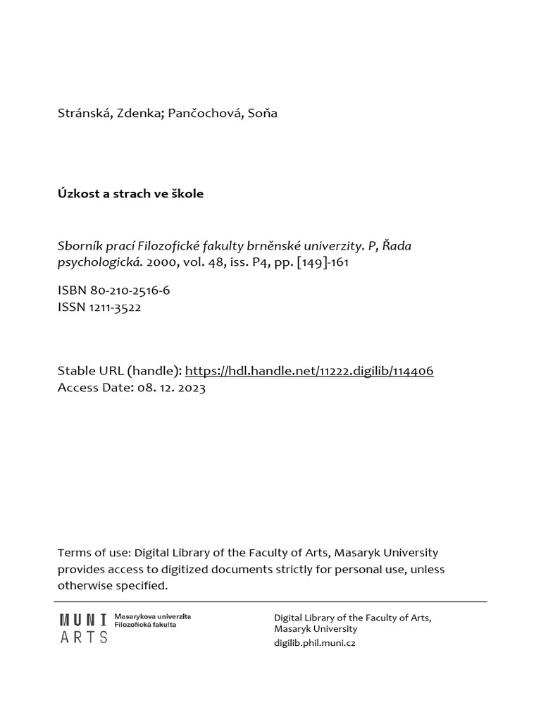 Úzkost A Strach Ve Škole | PDF