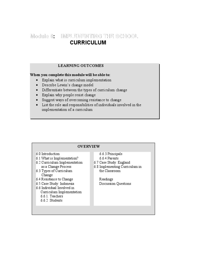Module 6.implementation | PDF | Curriculum | Lesson Plan