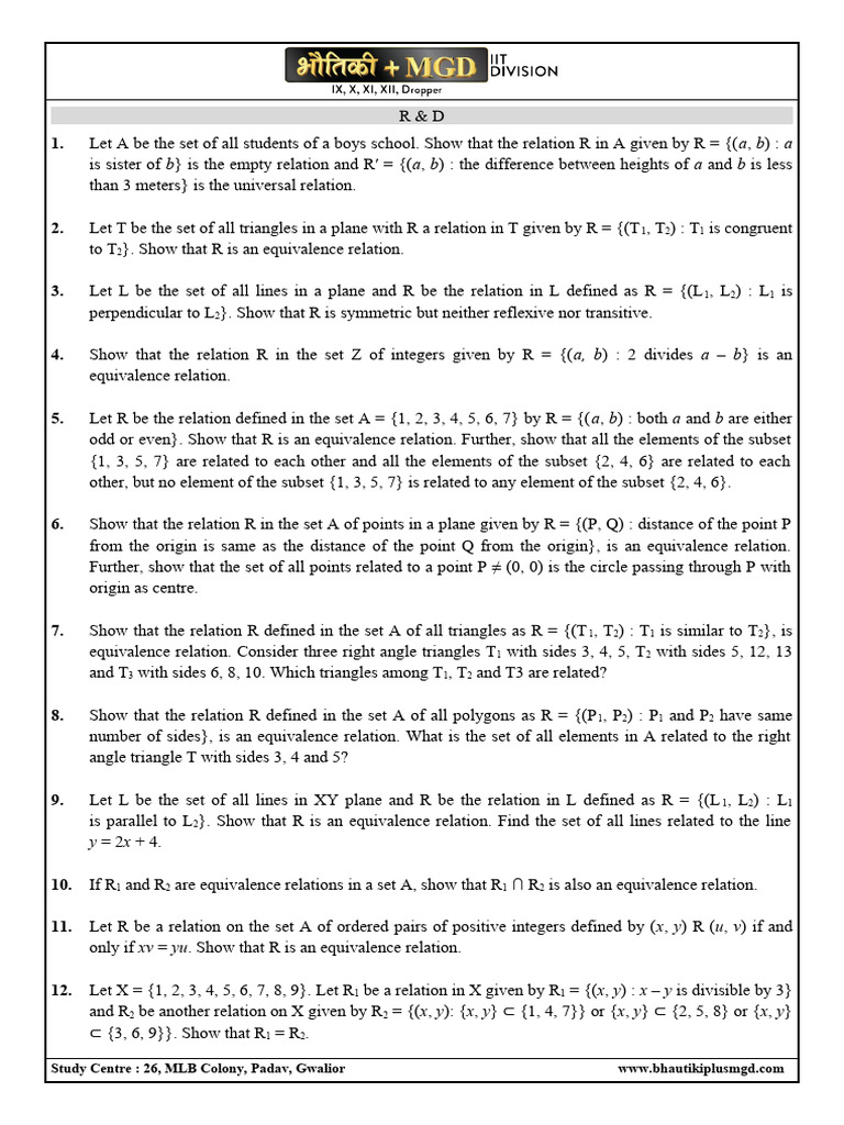 Example 1 Let A Be The Set of All Students of A Boys School | PDF ...