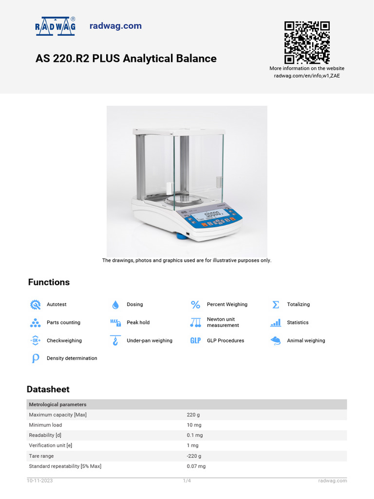 RADWAG Data Sheet As 220 r2 Plus Analytical Balance | PDF | Weight ...
