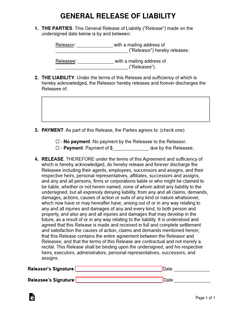 General Release of Liability Form | PDF | Legal Liability | Business
