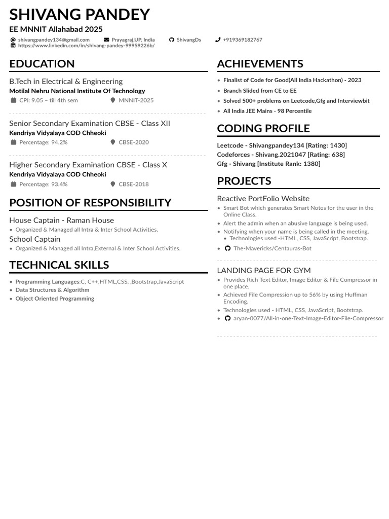 Overleaf Aryan Resume | PDF | Bootstrap (Front End Framework) | Computer Science