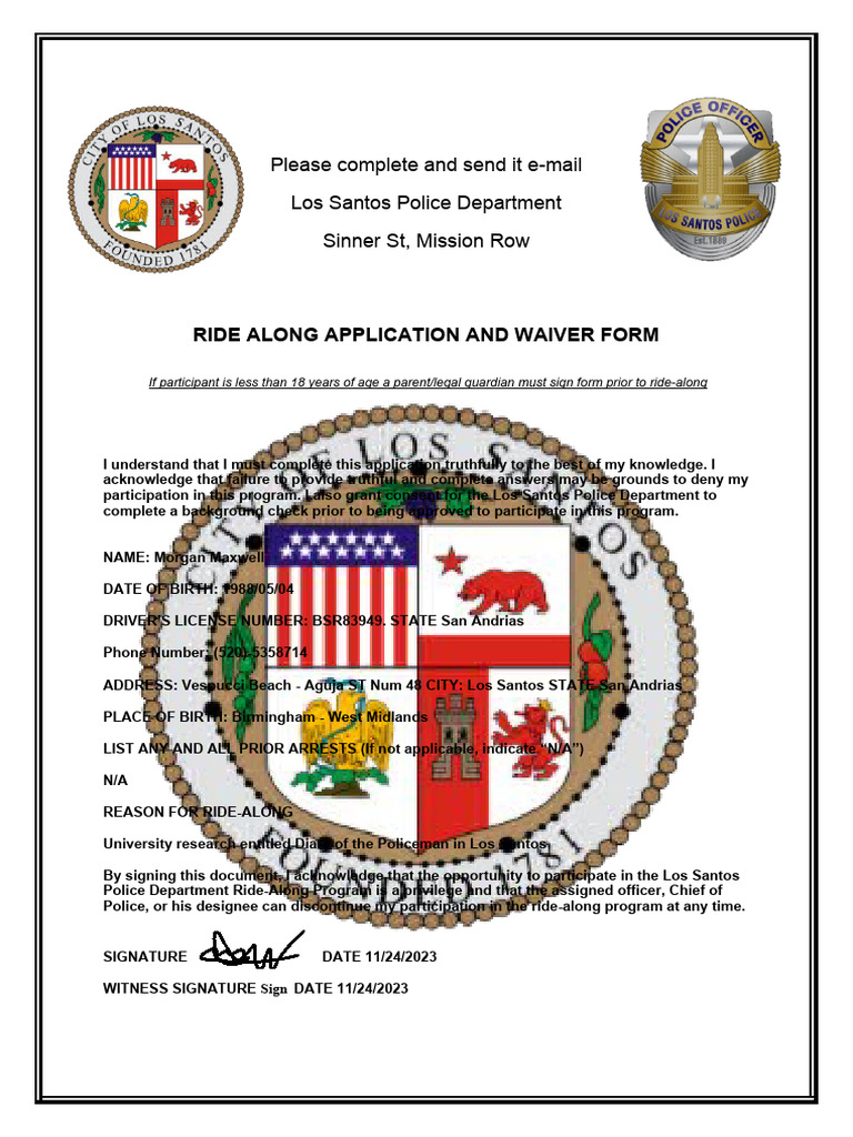 Ride - Along - Form - LSPD-.docx MM | PDF | Legal Liability | Common Law