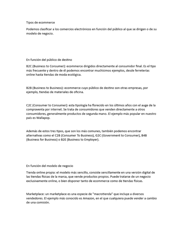 Tipos de Ecommerce | PDF | Comercio electrónico | Tecnologías de la información