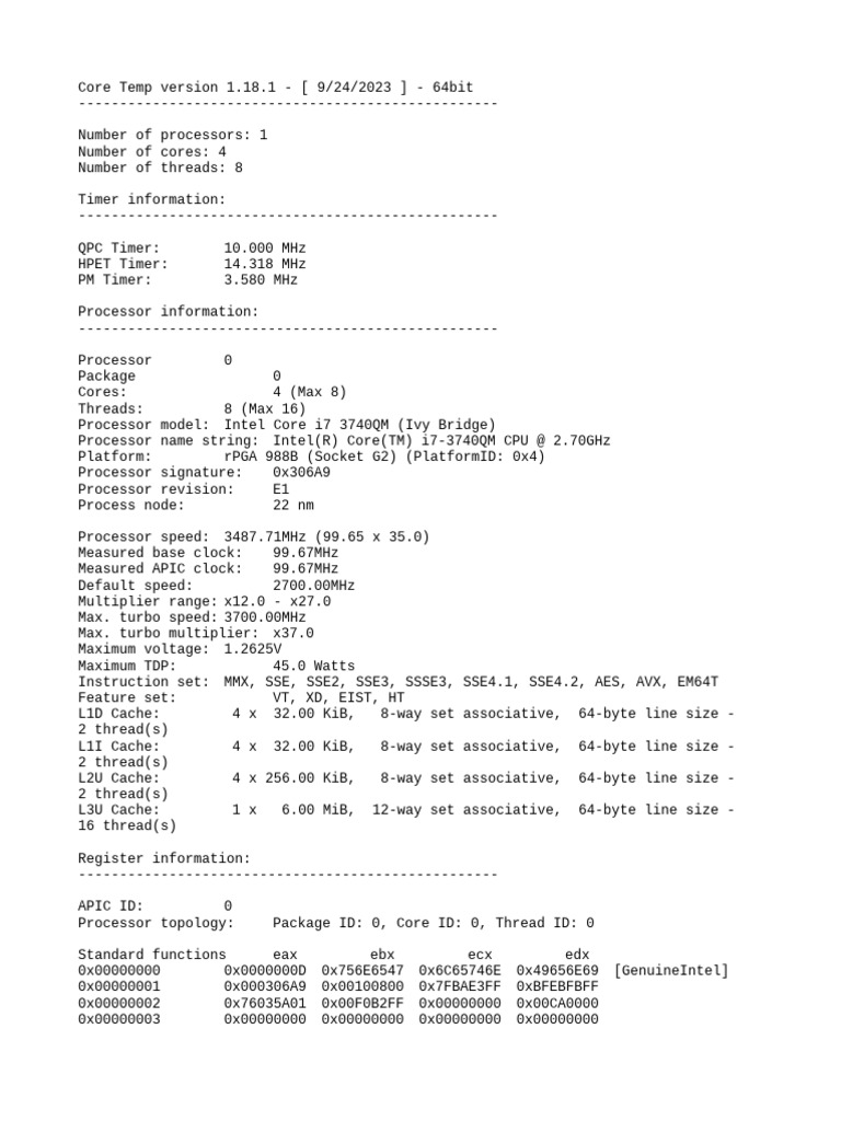 CoreTemp Dump | PDF | Cpu Cache | Computing
