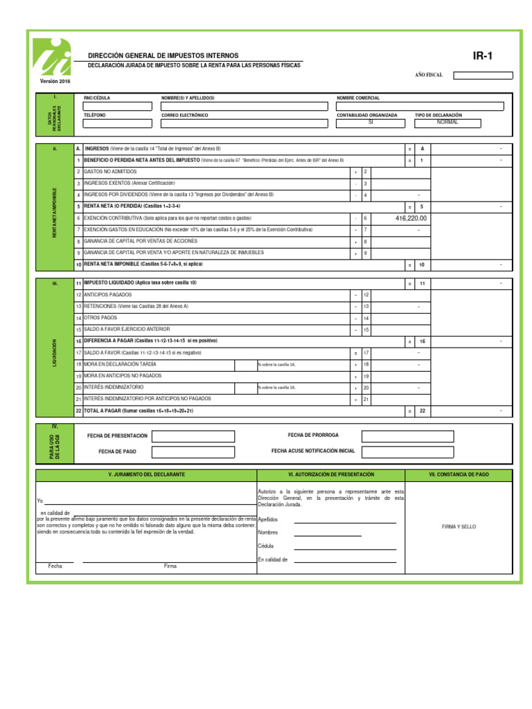 Copia de Formulario IR-1-2018 | PDF | Impuesto sobre la renta | Impuestos