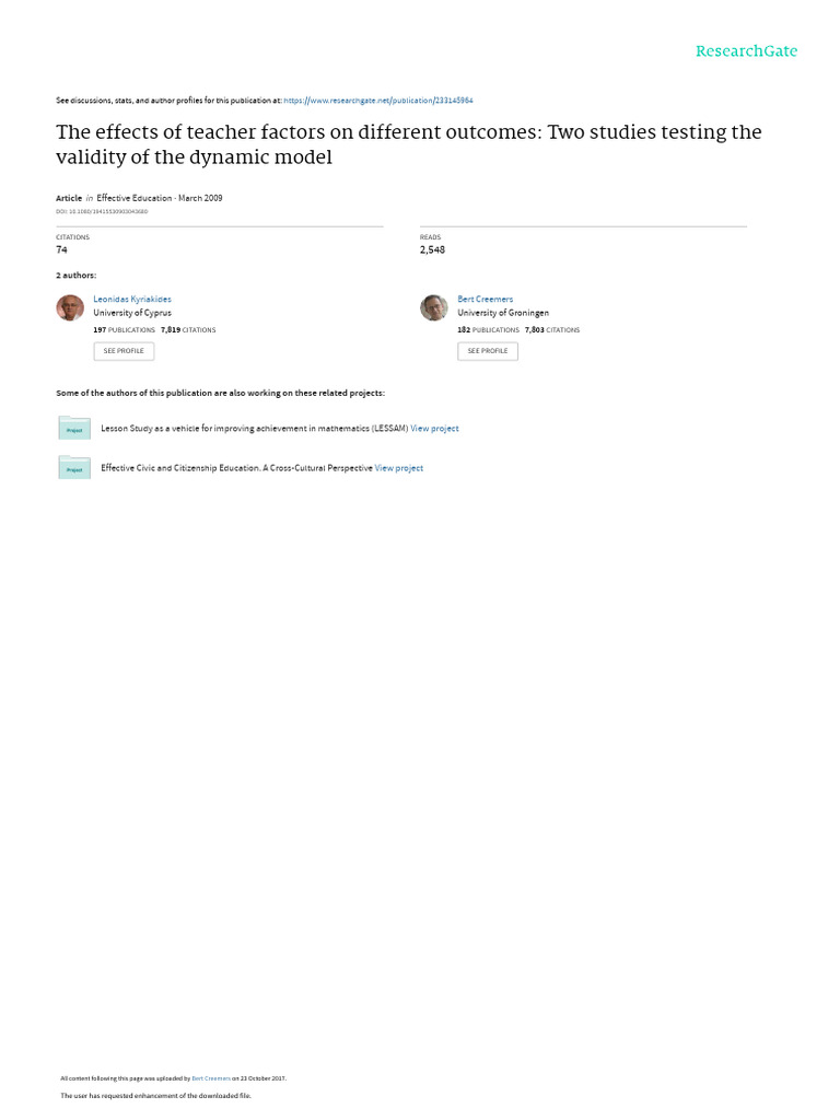 The Effects of Teacher Factors On Different Outcom | PDF | Teachers ...