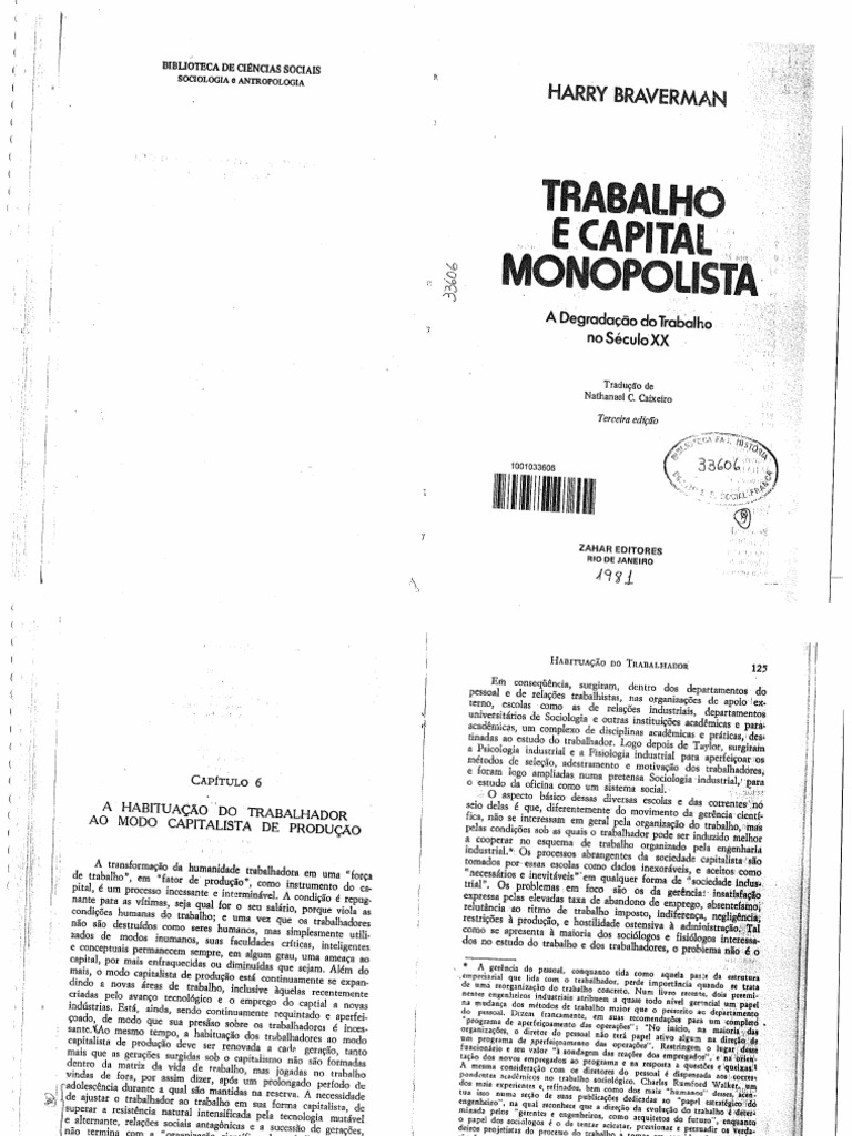 Harry Braverman - Trabalho e Capital Monopolista - Cap. 6 | PDF