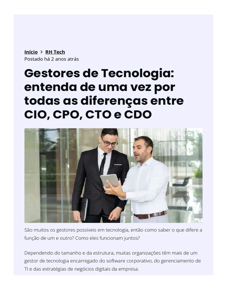 Gestores de Tecnologia - o Que Significa CIO, CPO, CTO, CDO | PDF