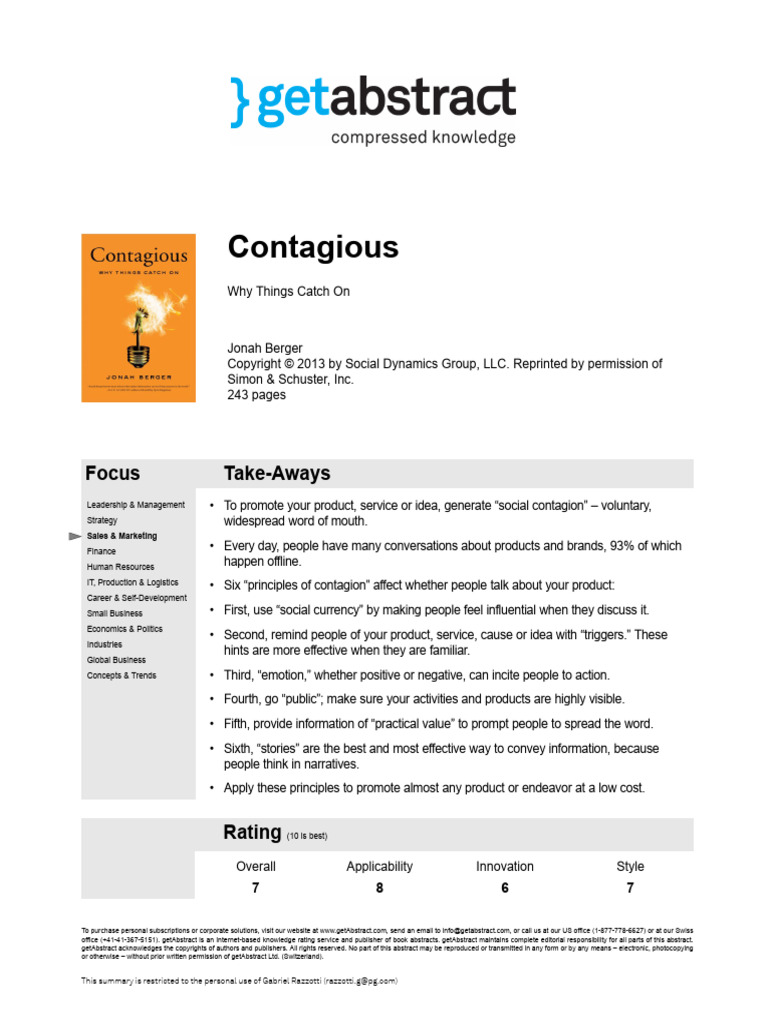 Contagious Berger en 18468 PDF | PDF | Feeling | Emotions