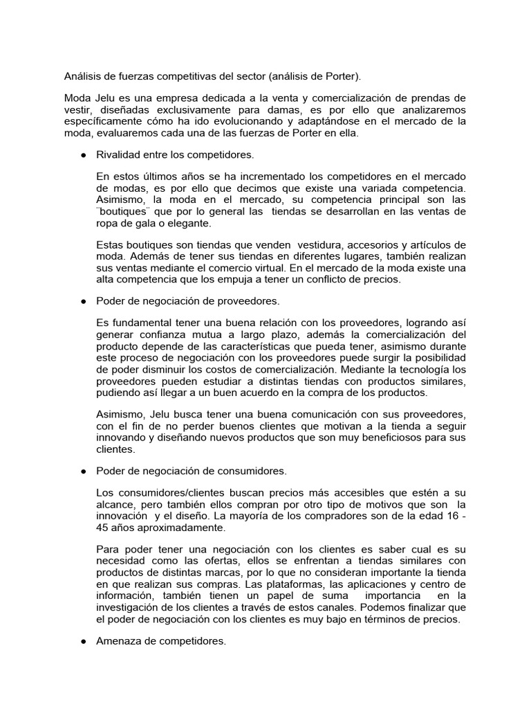 Análisis de Porter en Moda Jelu | PDF | Mercado (economía) | Moda