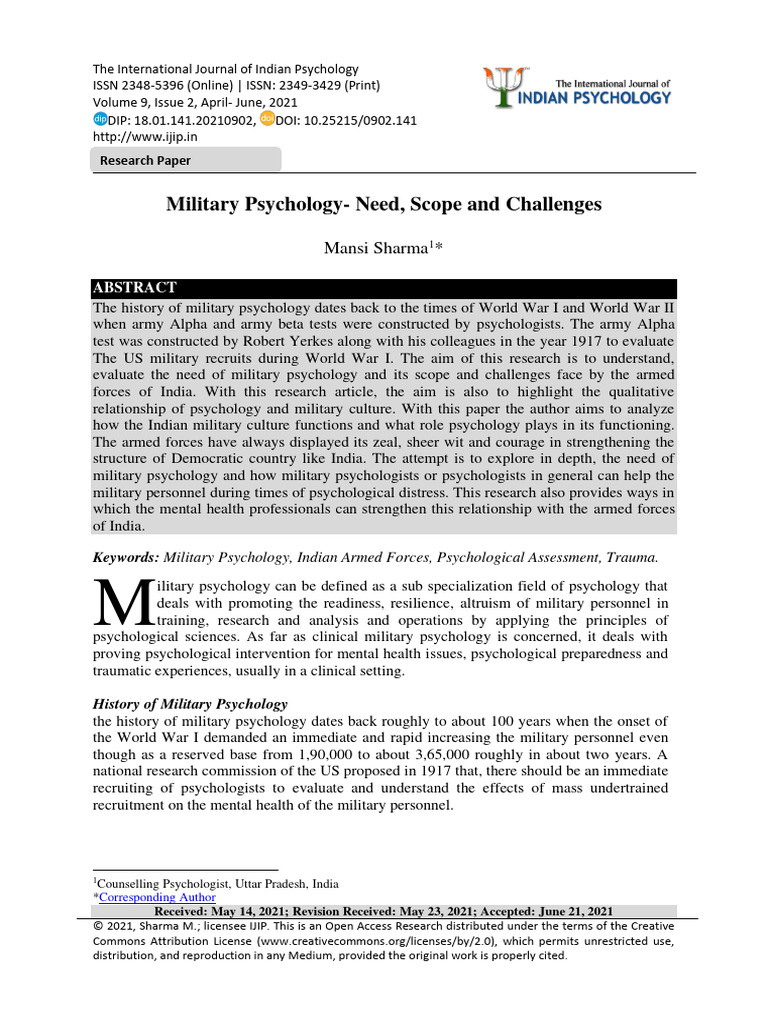 Military Psychology: Scope and Challenges | PDF | Psychology | Mental ...