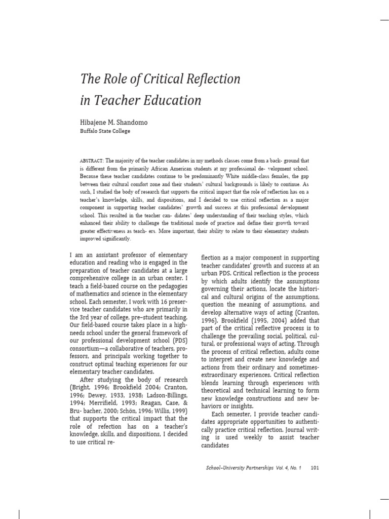 HW Article | PDF | Teachers | Reflective Practice