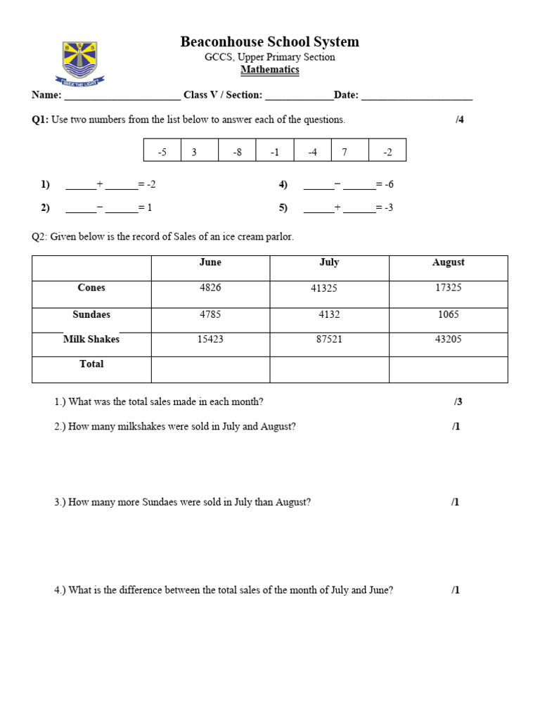 Addition Assessed Task | PDF