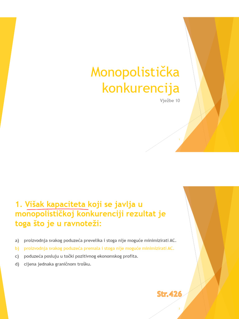 Monopolistička Konkurencija: Vježbe 10 | PDF