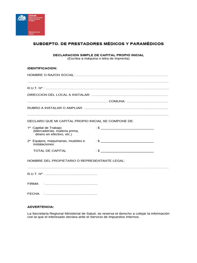 Declaracion Simple de Capital Propio Inicial | PDF | Derecho