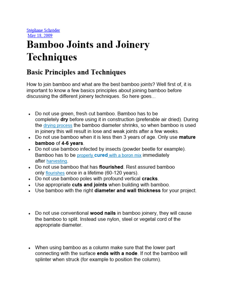 Bamboo Joinery Techniques Explained | PDF | Bamboo | Beam (Structure)