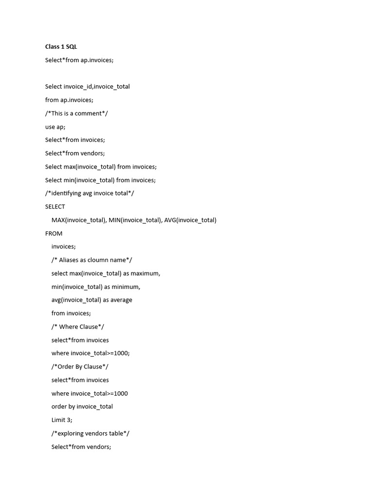 Class 1 SQL | PDF | Data Model | Computer Data